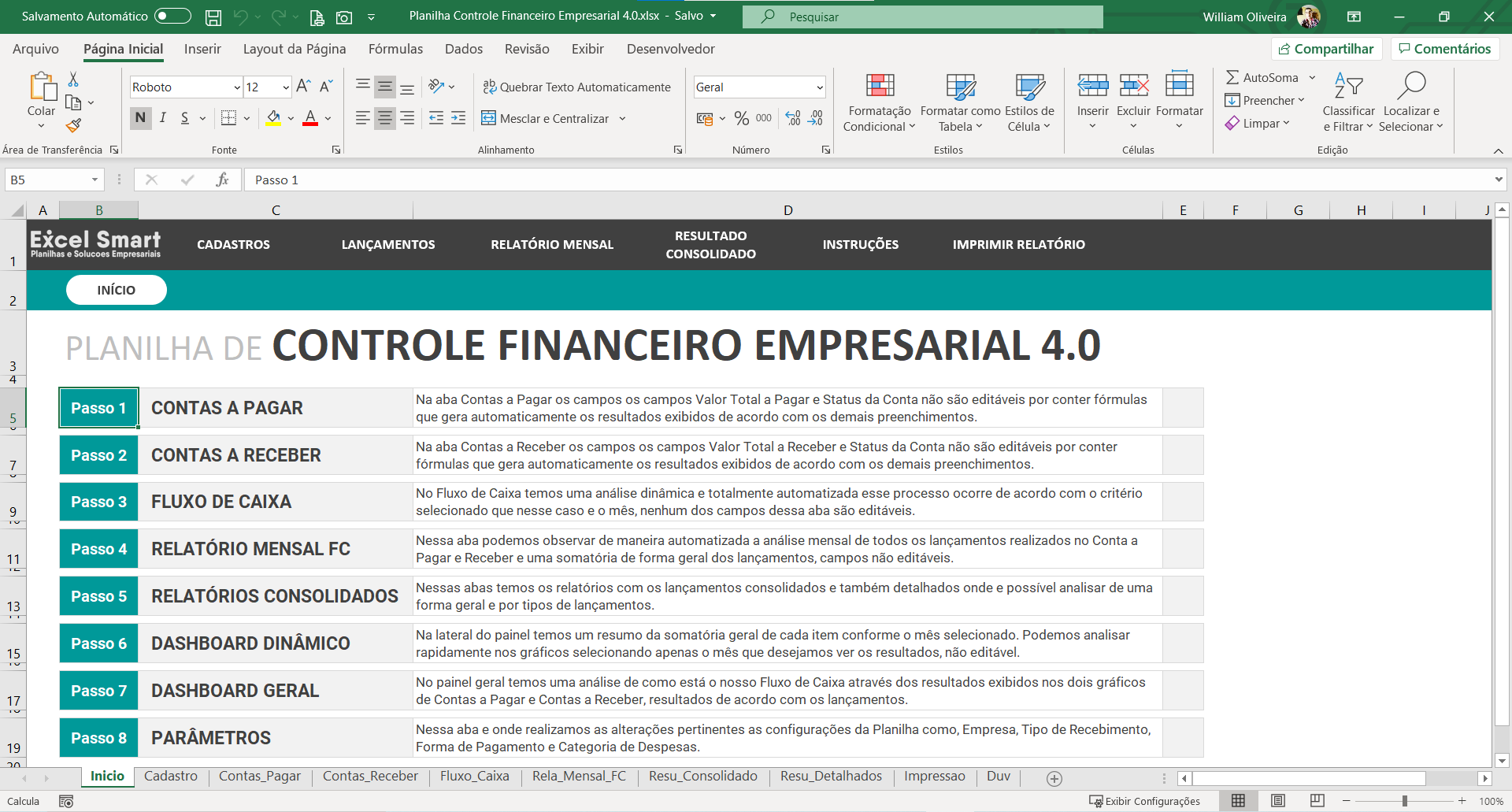Planilha Controle Financeiro Empresarial em Excel 4.0 - Excel Smart