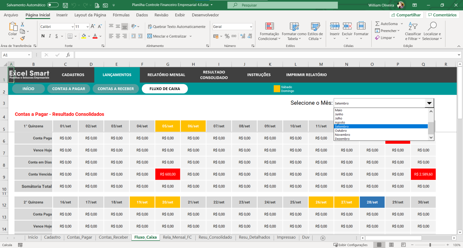 Planilha Controle Financeiro Empresarial em Excel 4.0 - Excel Smart